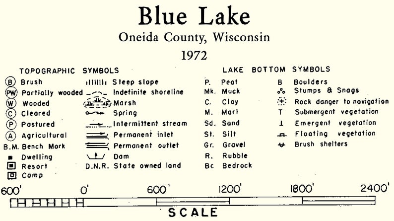 1972 Map of Blue Lake Oneida County Wisconsin - Etsy