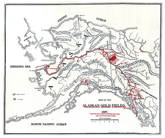 1897 Map of The Alaskan Gold Fields | Etsy