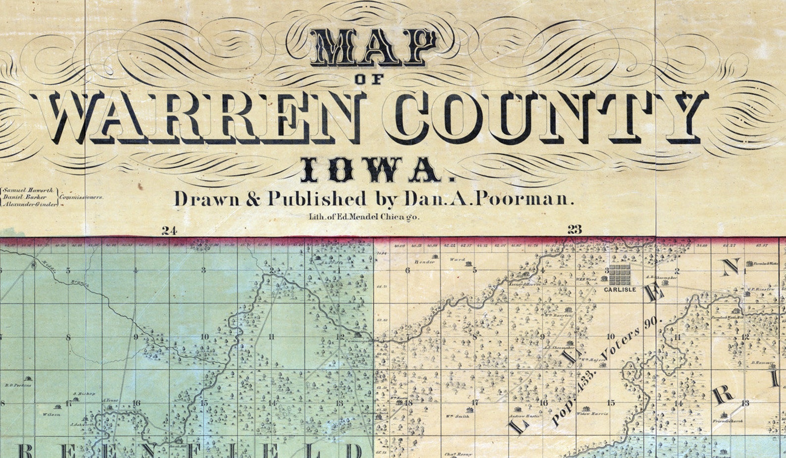 1859 Farm Line Map of Warren County Iowa Indianola | Etsy
