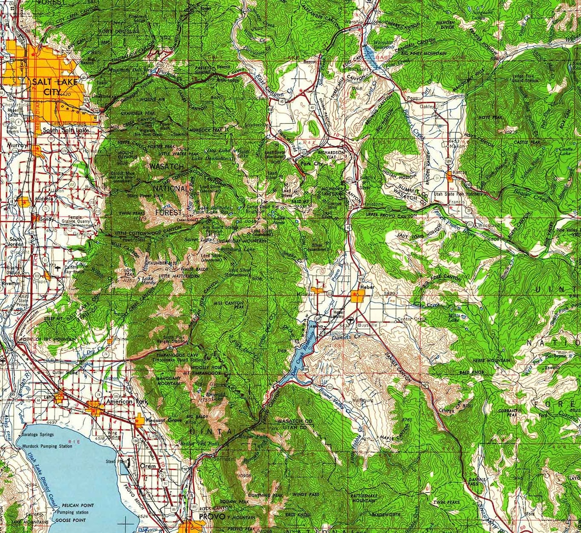 1960 Topo Map of Salt Lake City Utah Heber Provo - Etsy