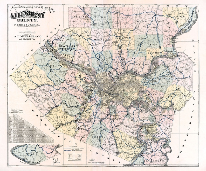 1916 Map of Allegheny County Pennsylvania - Etsy