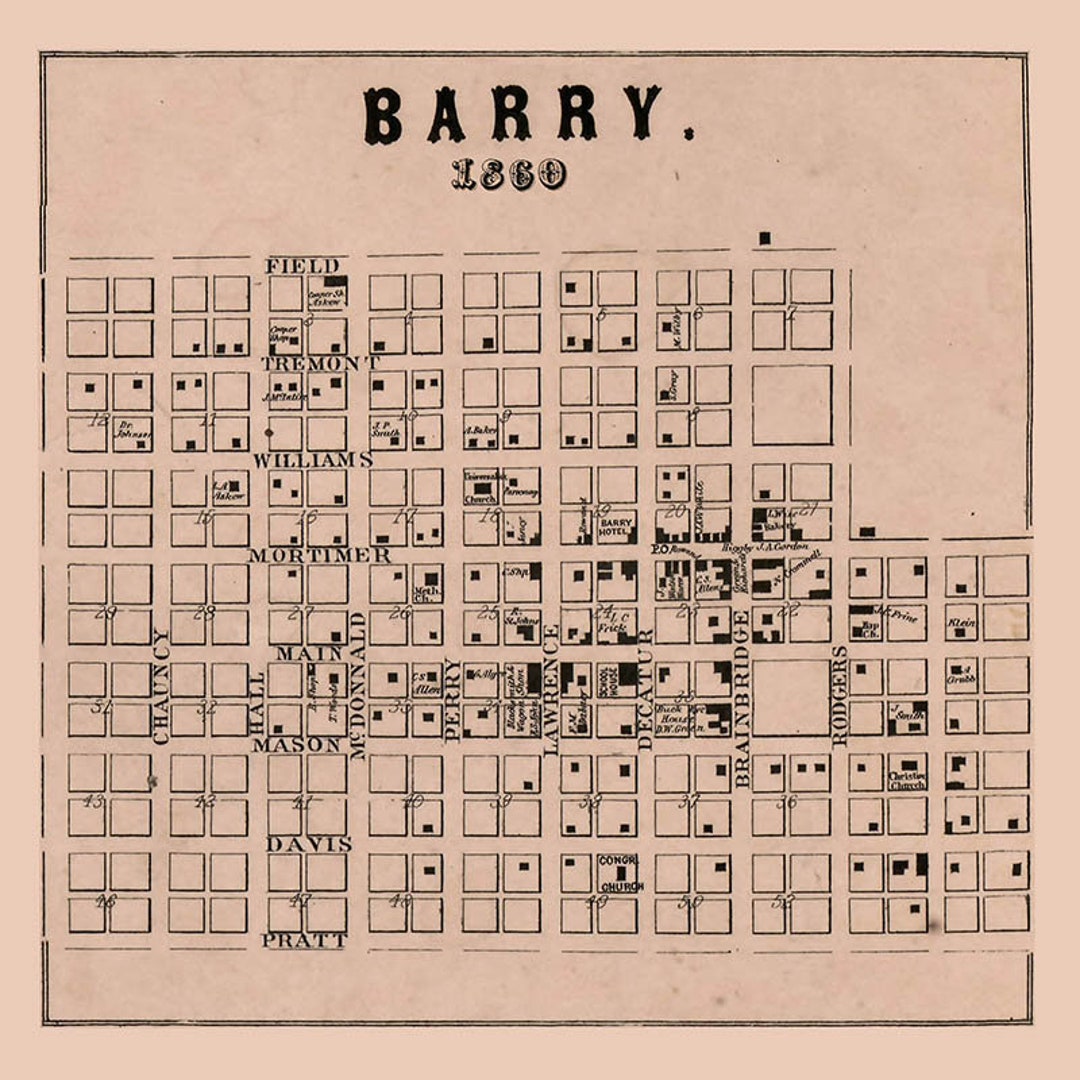 1860 Map of Barry Pike County Illinois - Etsy