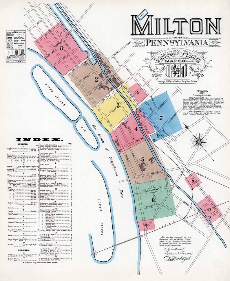 1890 Town Map of Milton Northumberland County Pennsylvania - Etsy