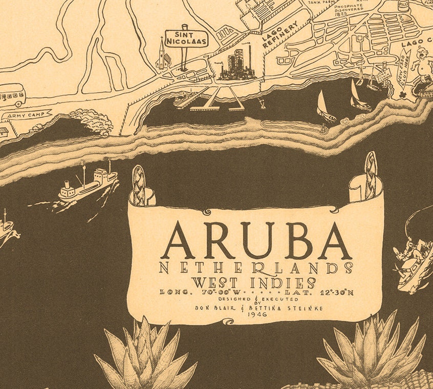 1946 Map of Aruba | Etsy
