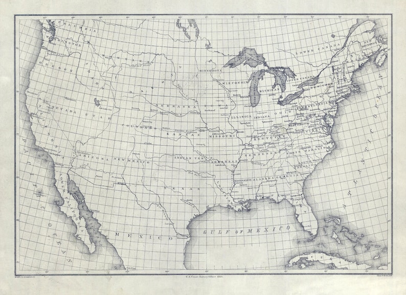 1866 Map of the United States | Etsy
