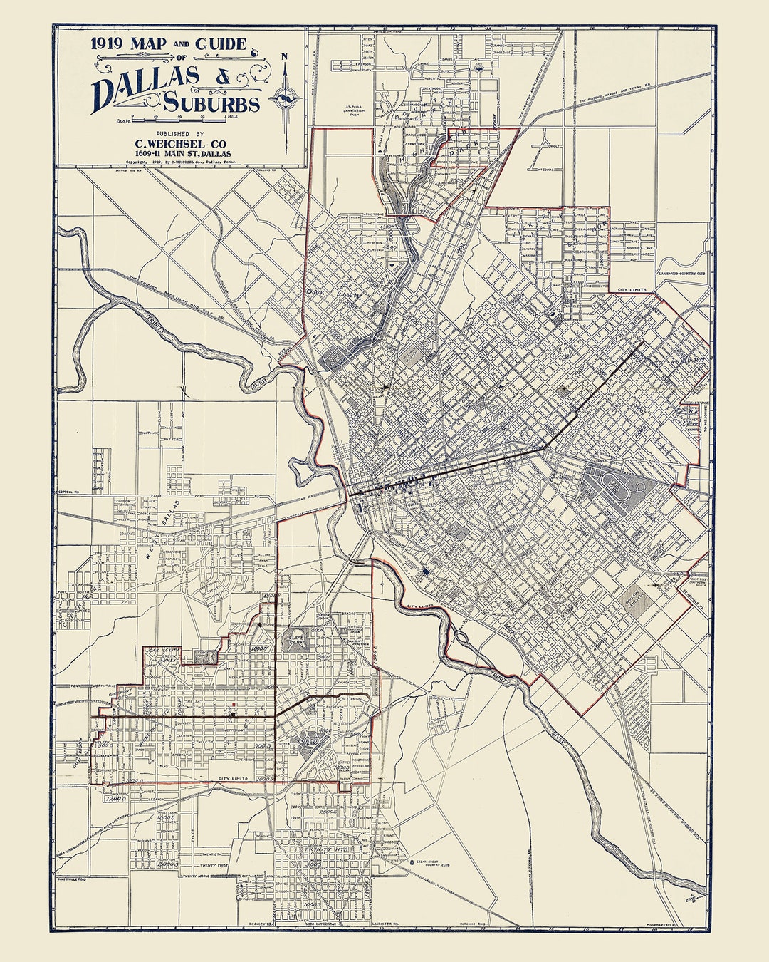 1919 Map of Dallas Texas - Etsy