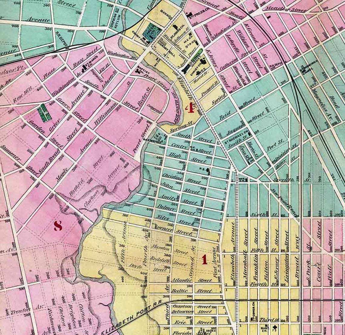 1874 Map of Elizabeth New Jersey | Etsy