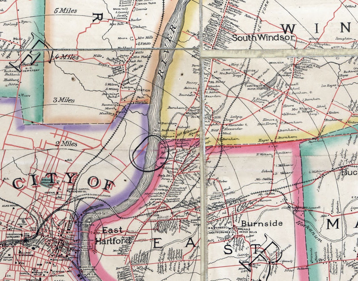 1884 Map of Hartford Connecticut and Region - Etsy