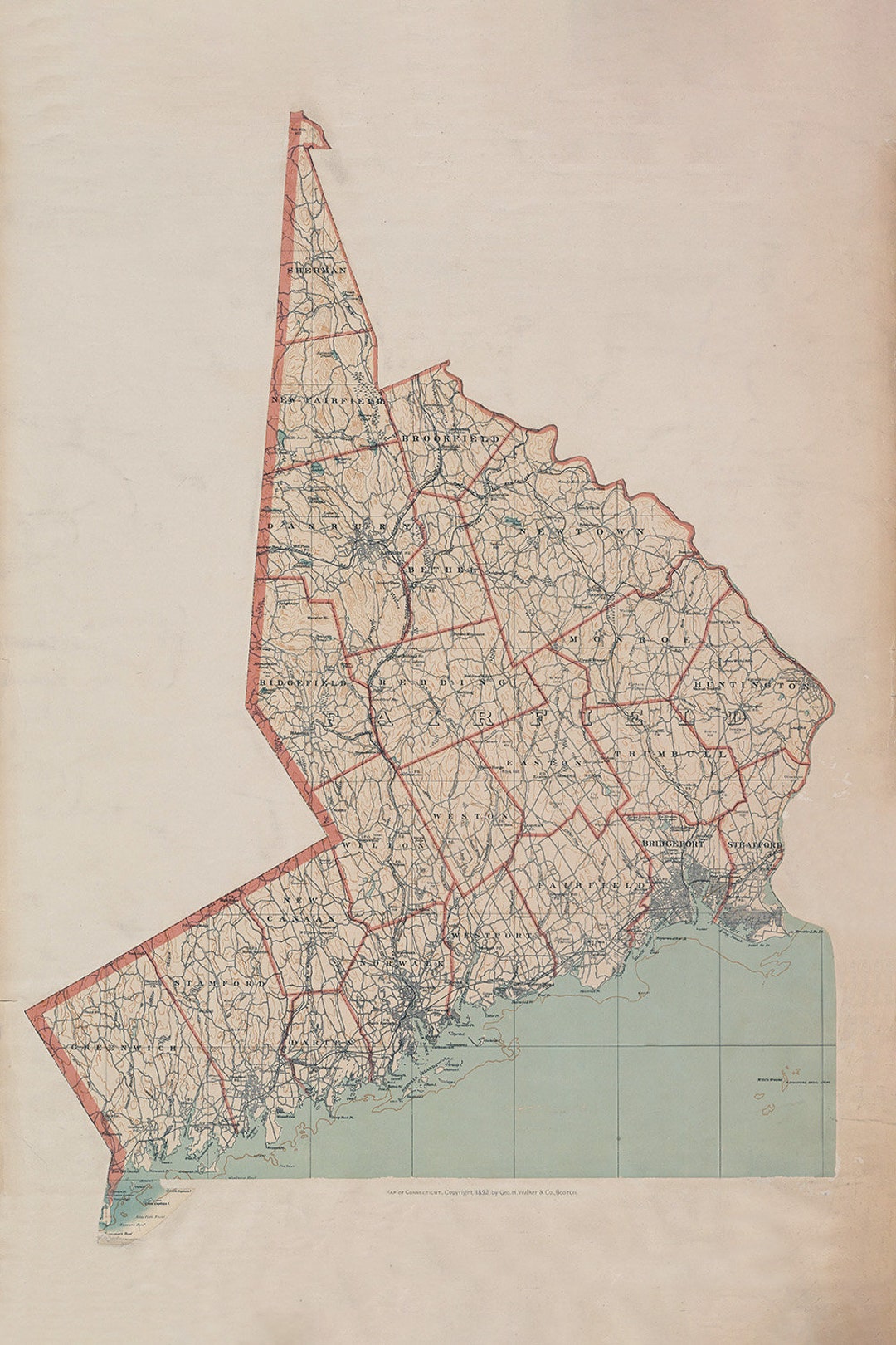 1893 Map of Fairfield County Connecticut - Etsy