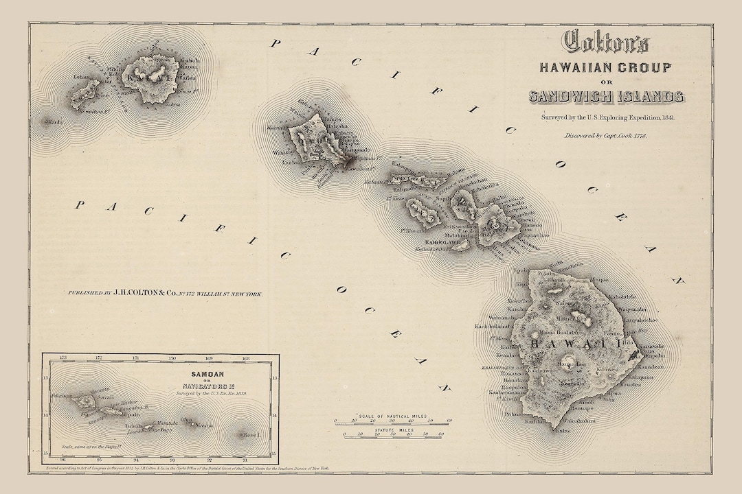 1841 Map of the Hawaii Islands - Etsy