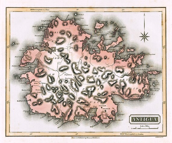 1823 Map of Antiqua | Etsy