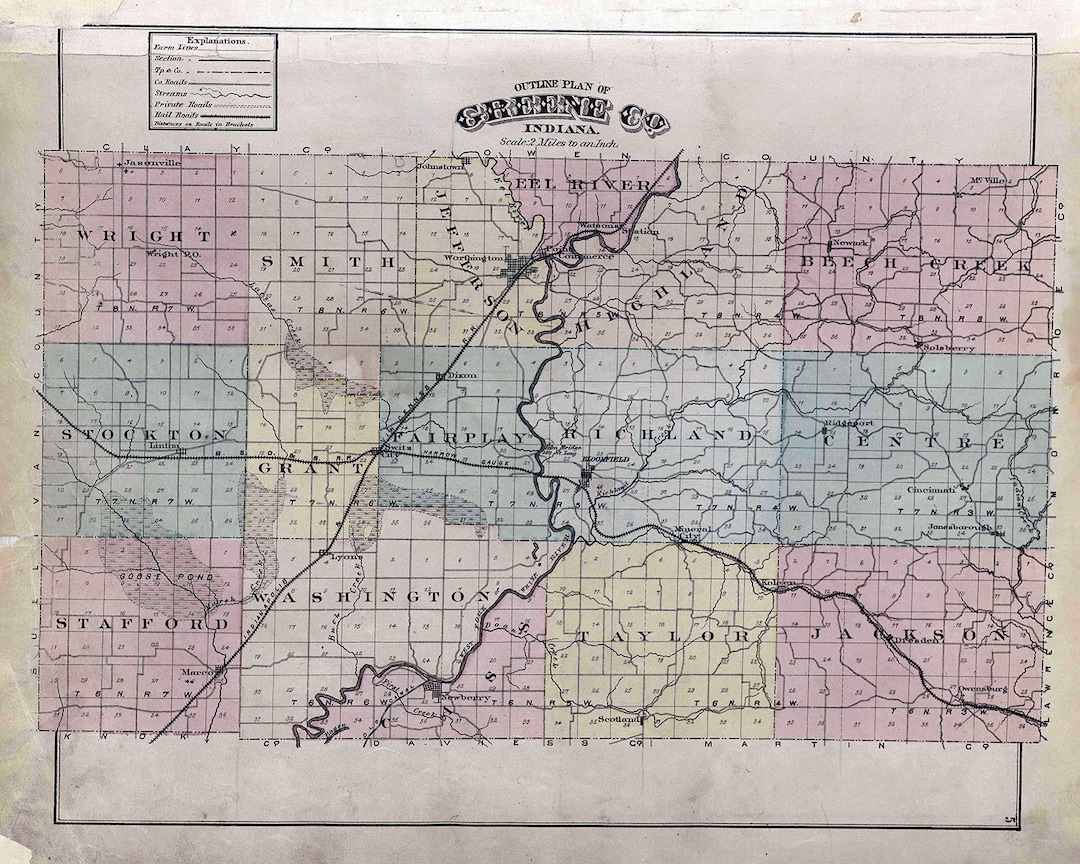1879 Map of Greene County Indiana - Etsy