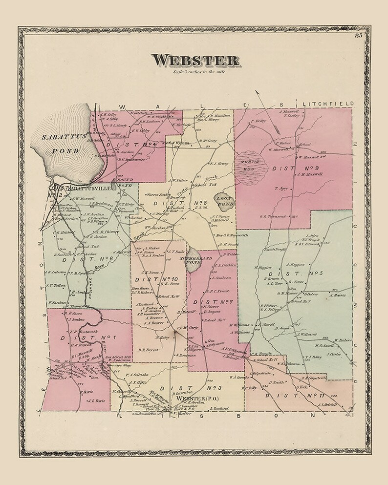 1873 Map of Webster Township Androscoggin County Maine - Etsy