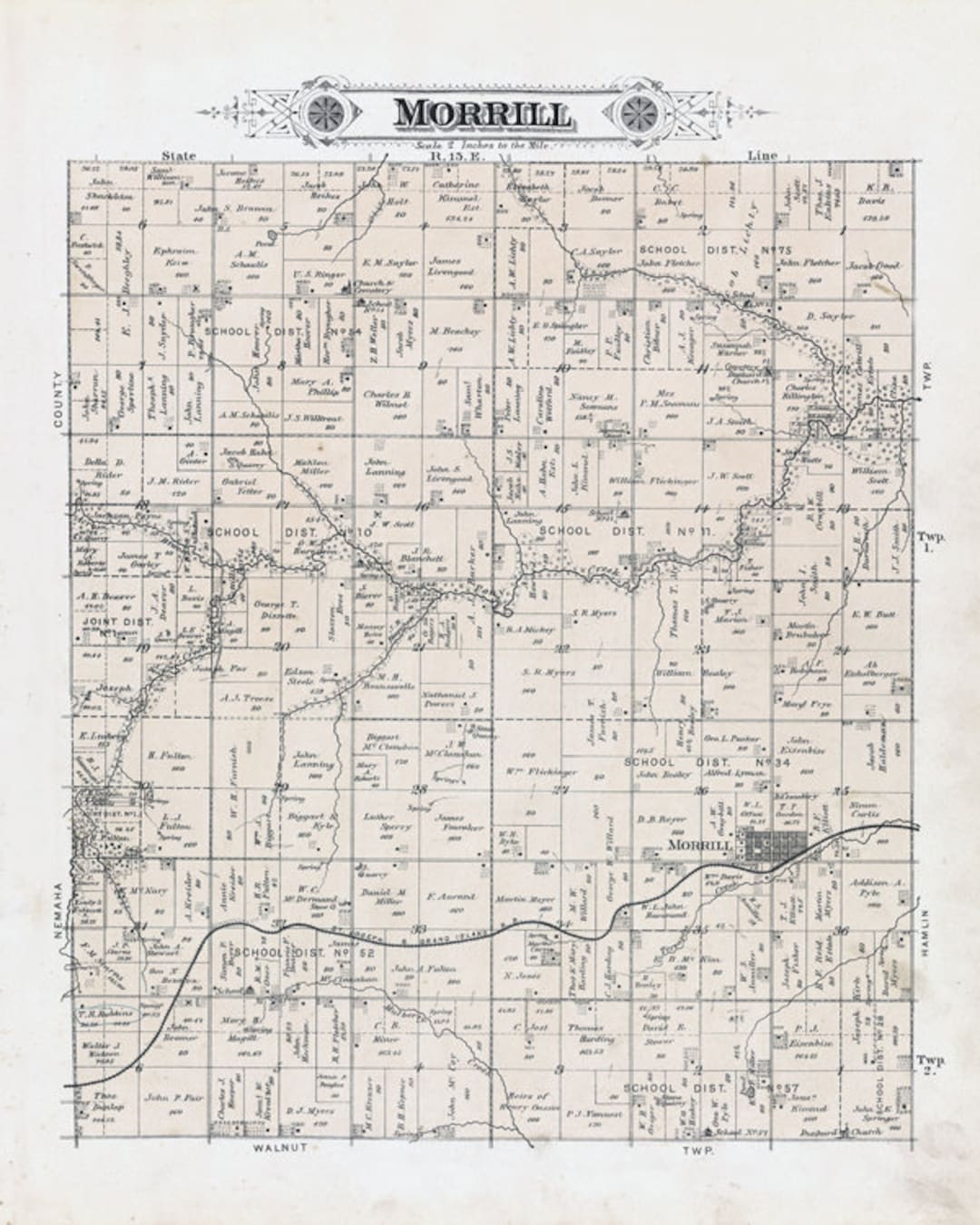 1887 Map of Morrill Township Brown County Kansas - Etsy