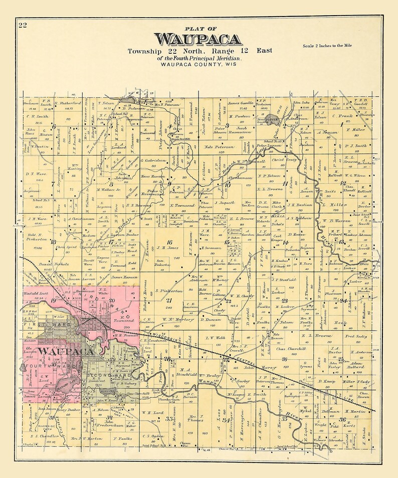 1889 Map of Waupaca Township Waupaca County Wisconsin - Etsy