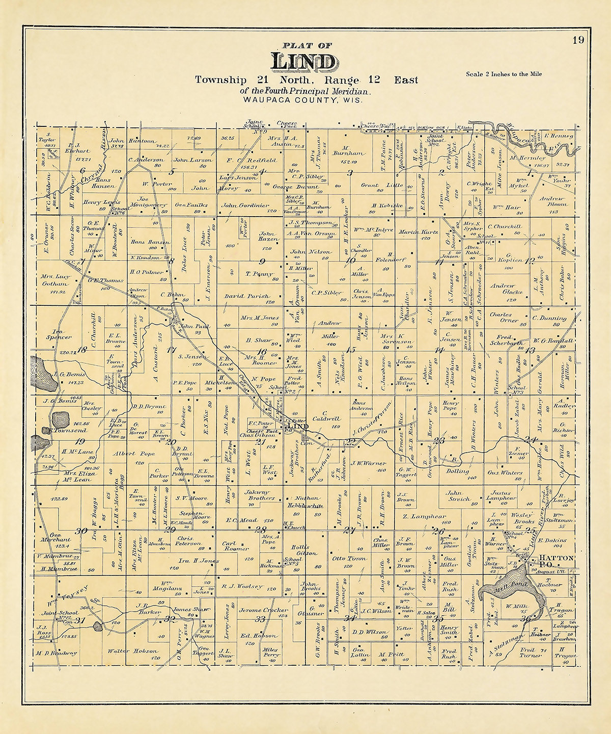 1889 Map of Lind Township Waupaca County Wisconsin - Etsy