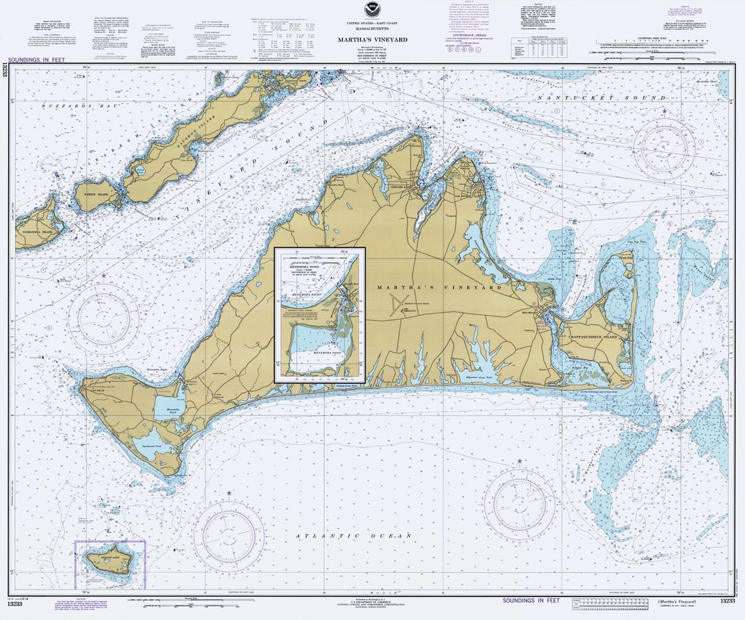 1981 Nautical Map of Marthas Vineyard Massachusetts - Etsy