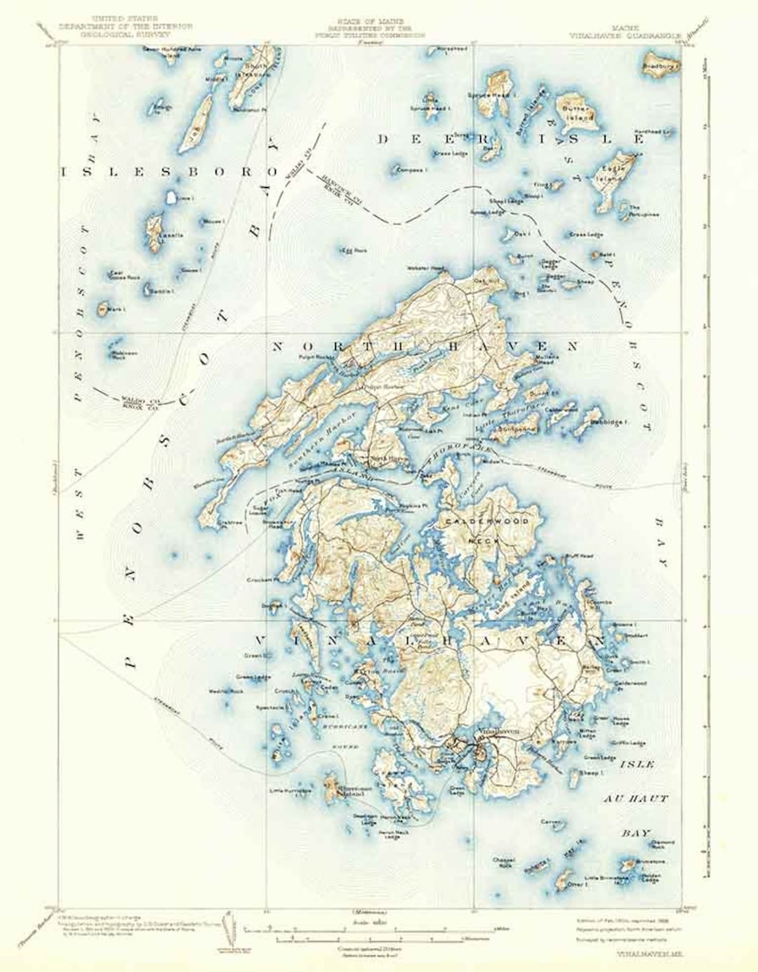 1904 Topo Map of Vinalhaven Maine Quad North Haven - Etsy
