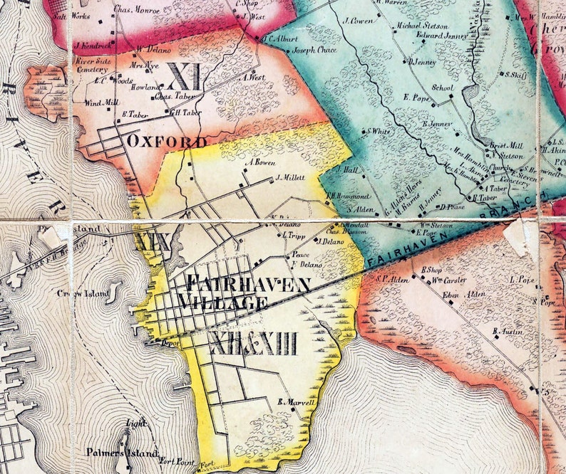 1855 Town Map of Fairhaven Bristol County Massachusetts - Etsy