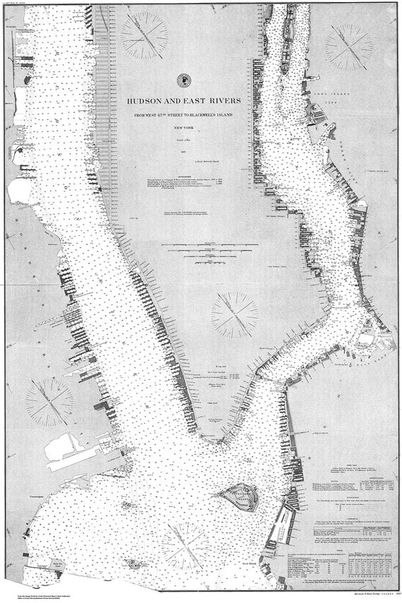 1887 Nautical Chart Map of the Hudson and East Rivers Long | Etsy