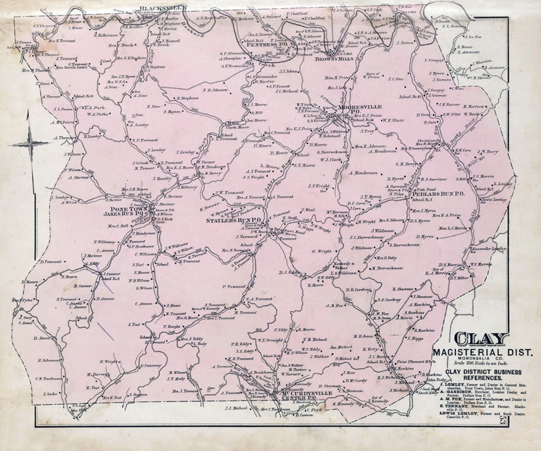 1886 Map of Clay Township Monongalia County West Virginia - Etsy