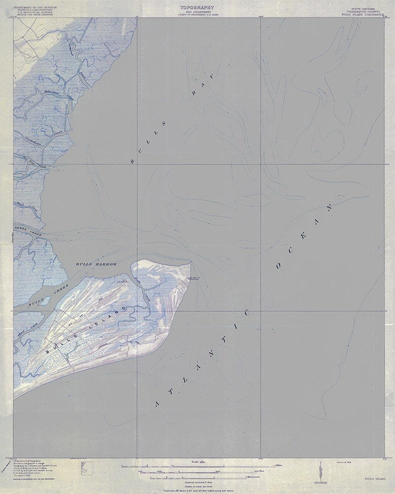 1919 Topo Map of Bulls Island South Carolina Quadrangle - Etsy