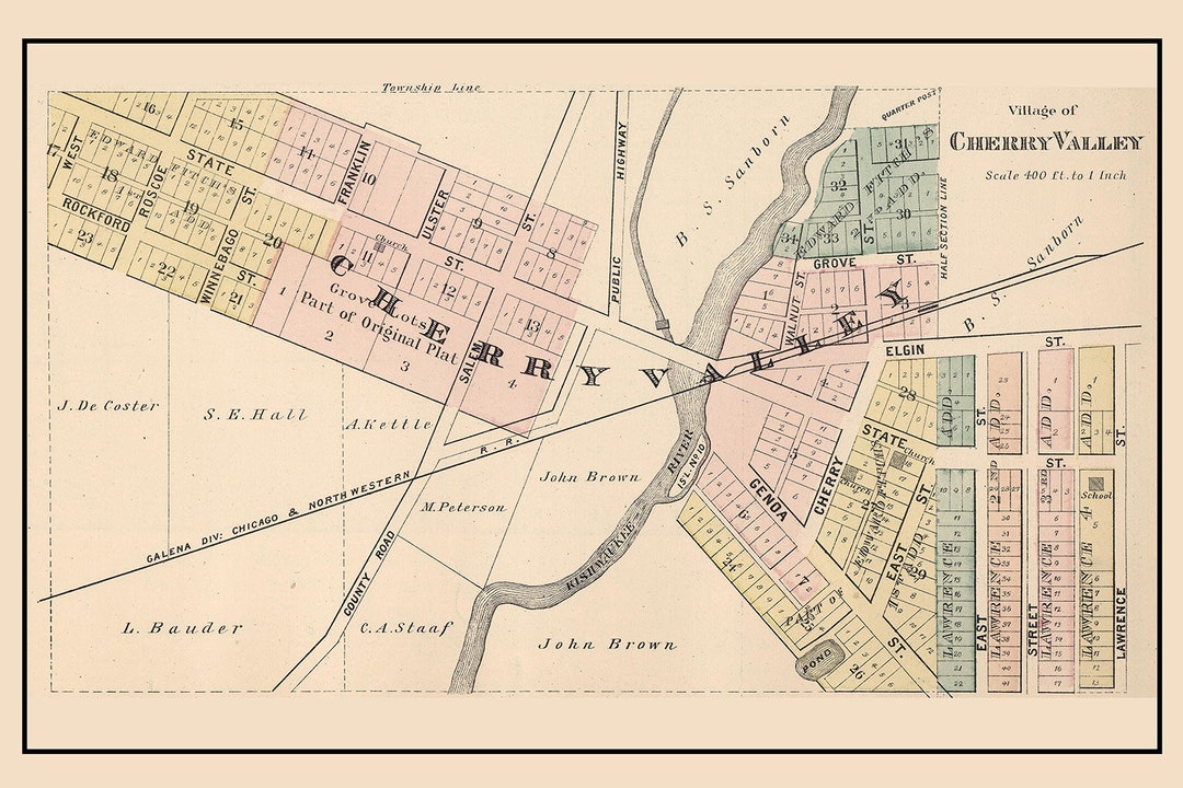 1886 Map of Cherry Valley Winnebago County Illinois - Etsy