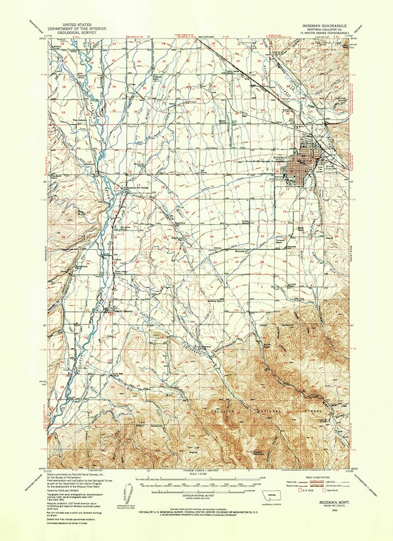 1953 Topo Map of Bozeman Quadrangle Montana | Etsy
