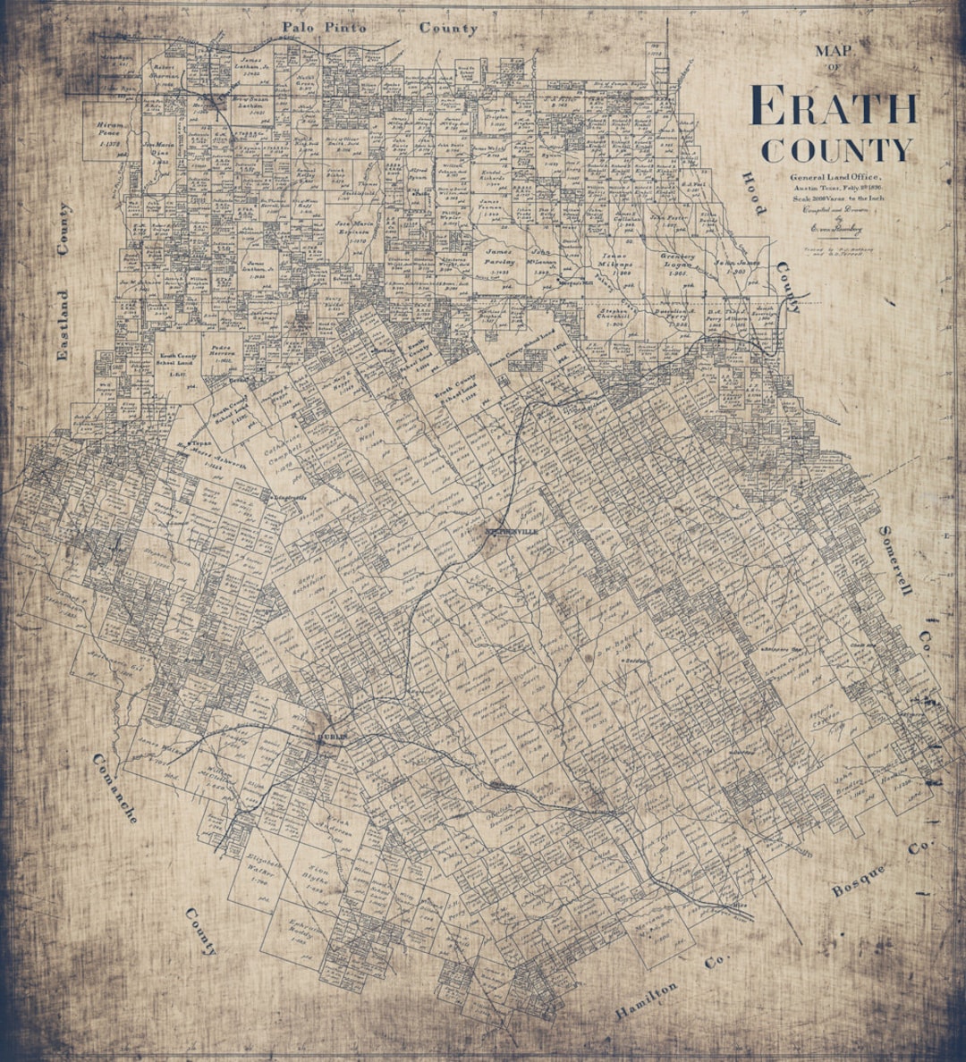 1896 Farm Line Map of Erath County Texas - Etsy