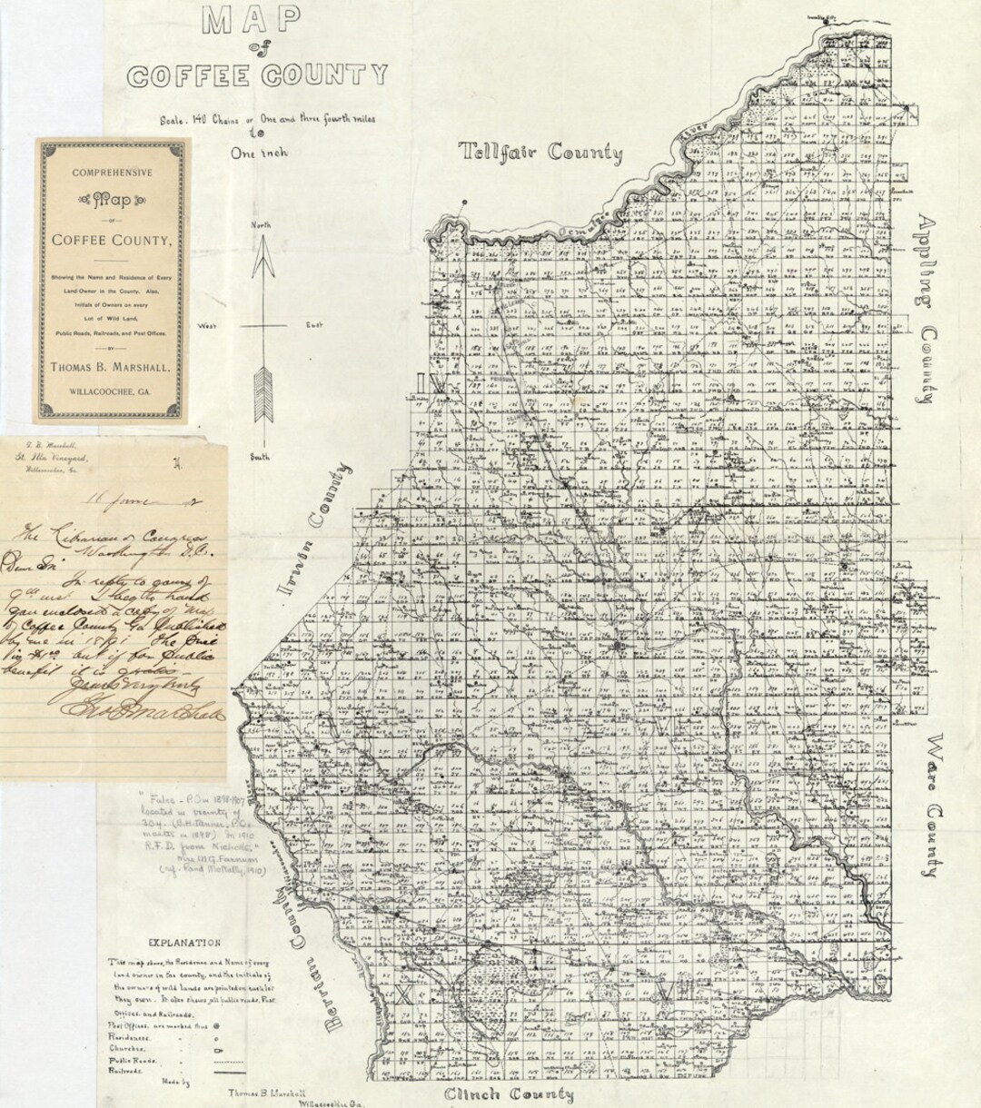 1891 Map of Coffee County Georgia Landowner Reprint - Etsy