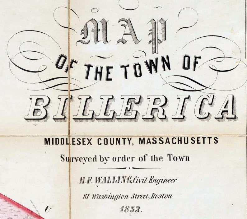 1853 Town Map of Billerica Middlesex County Massachusetts - Etsy