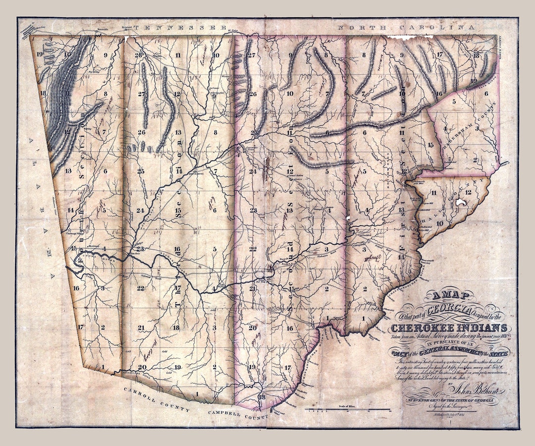 1831 Map of Cherokee Indian Lands in Georgia - Etsy