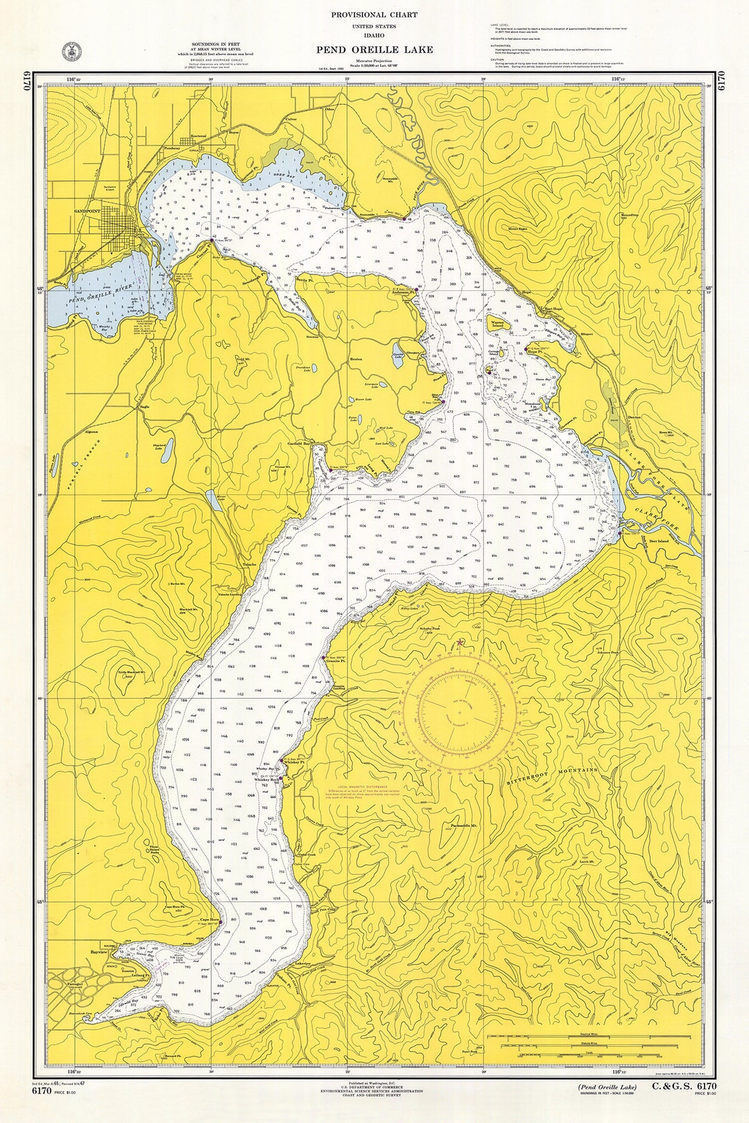 1965 Nautical Chart of Lake Pend Oreille Idaho - Etsy