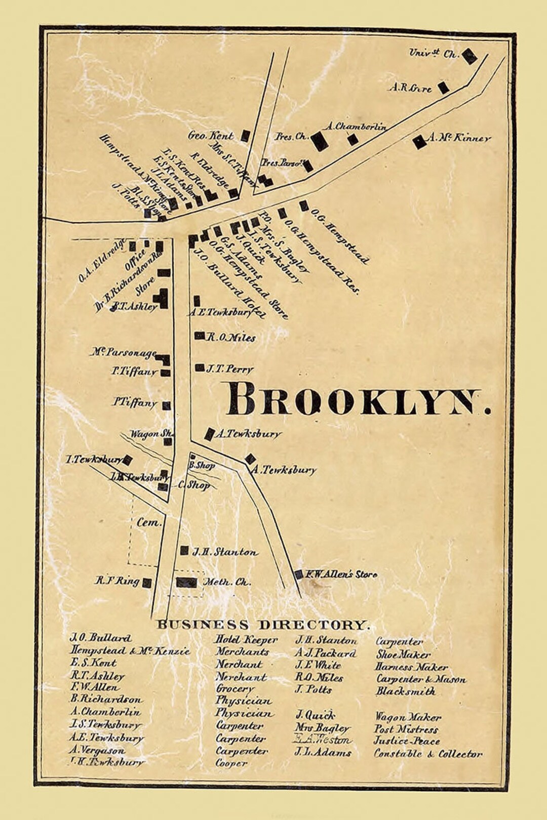 1858 Town Map of Brooklyn Susquehanna County Pennsylvania - Etsy