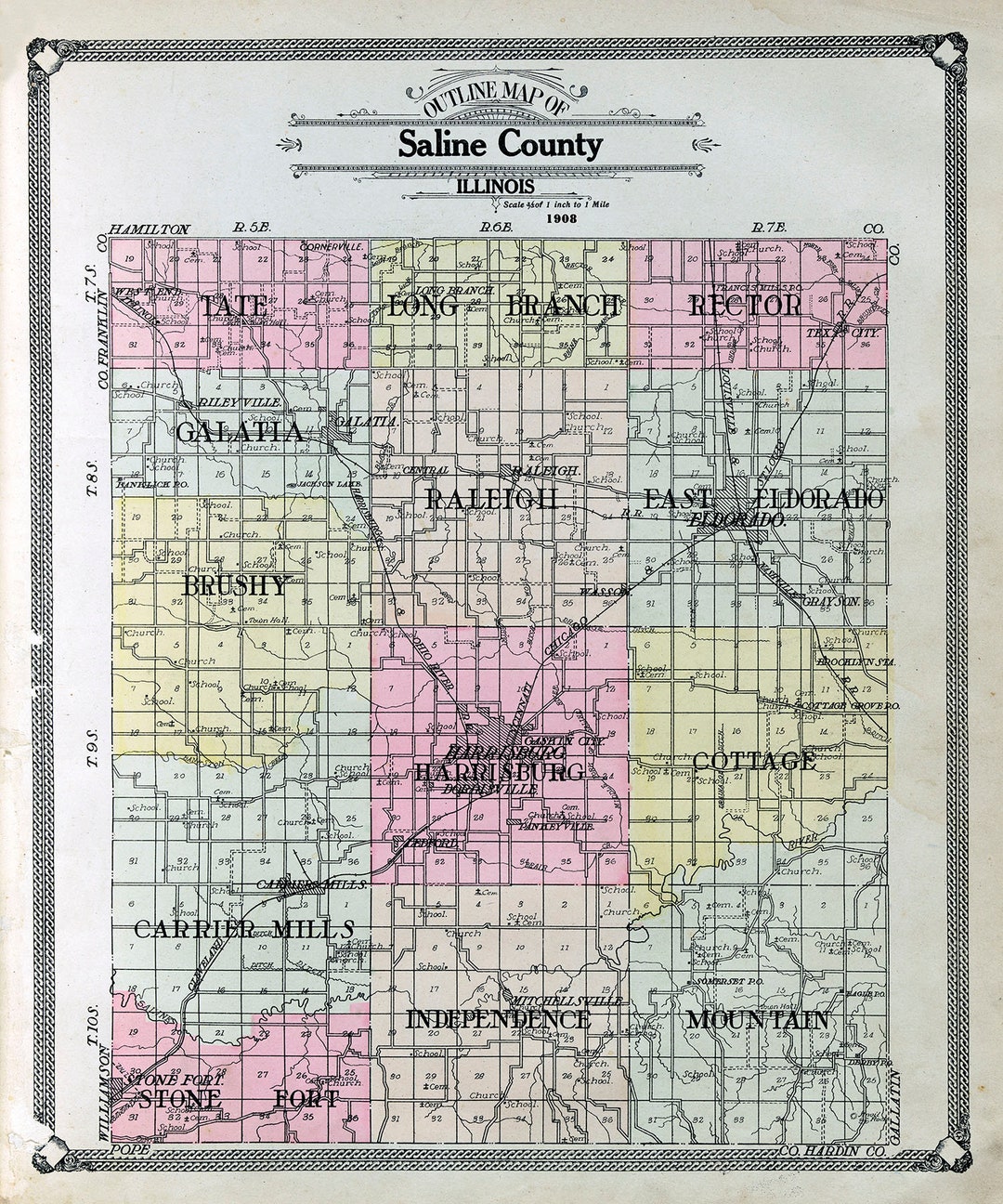 1908 Map of Saline County Illinois - Etsy