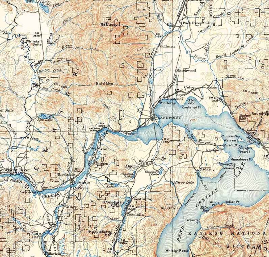 1911 Topo Map of Priest Lake Idaho Quadrangle - Etsy