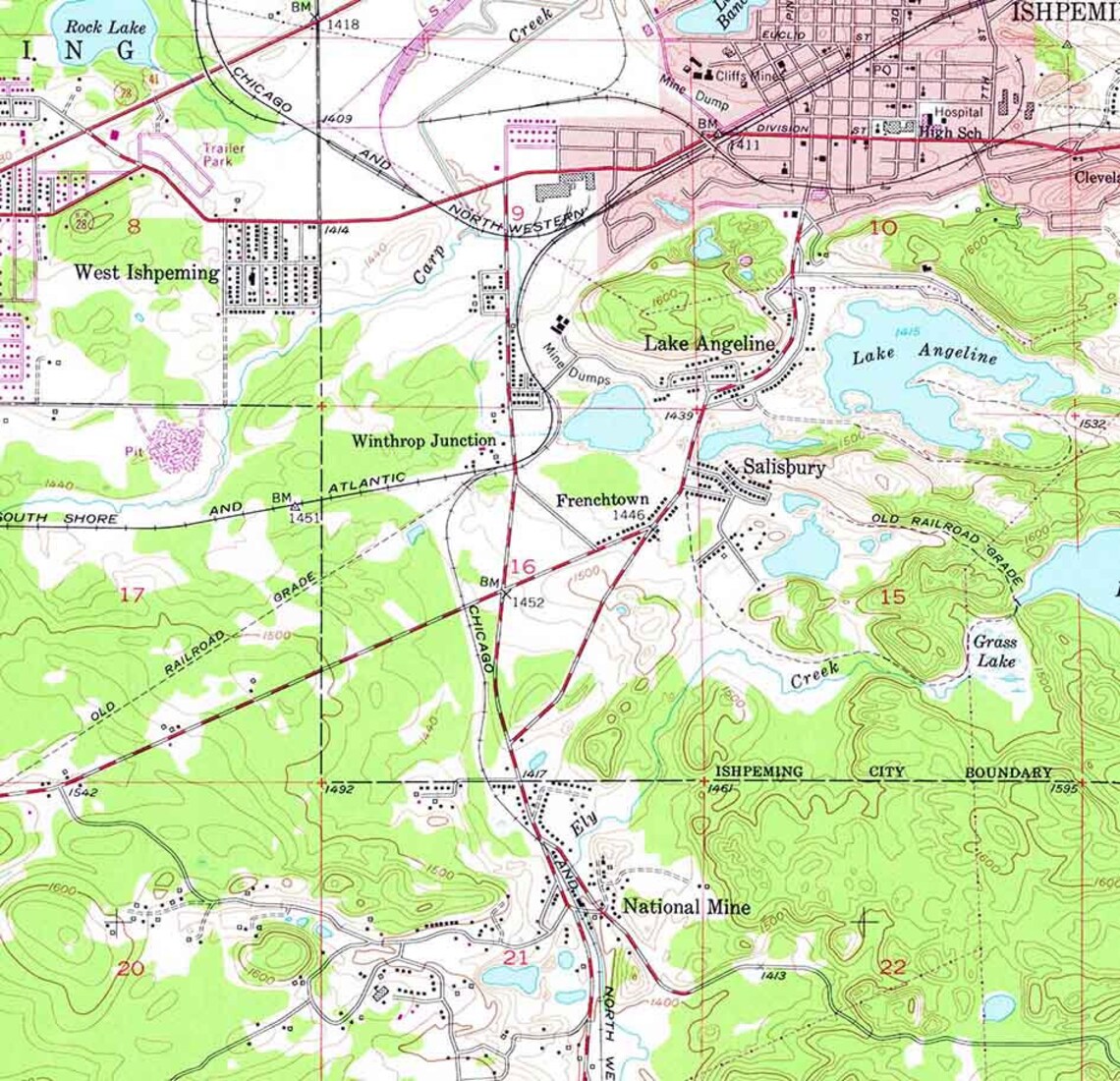 1952 Topo Map of Ishpeming Michigan - Etsy