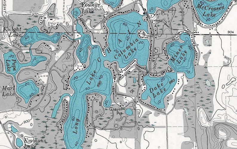 1969 Map of Long Lake Chain Waupaca County Wisconsin - Etsy