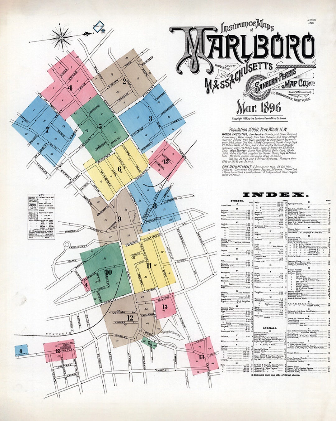 1896 Town Map of Marlborough Middlesex County Massachusetts - Etsy