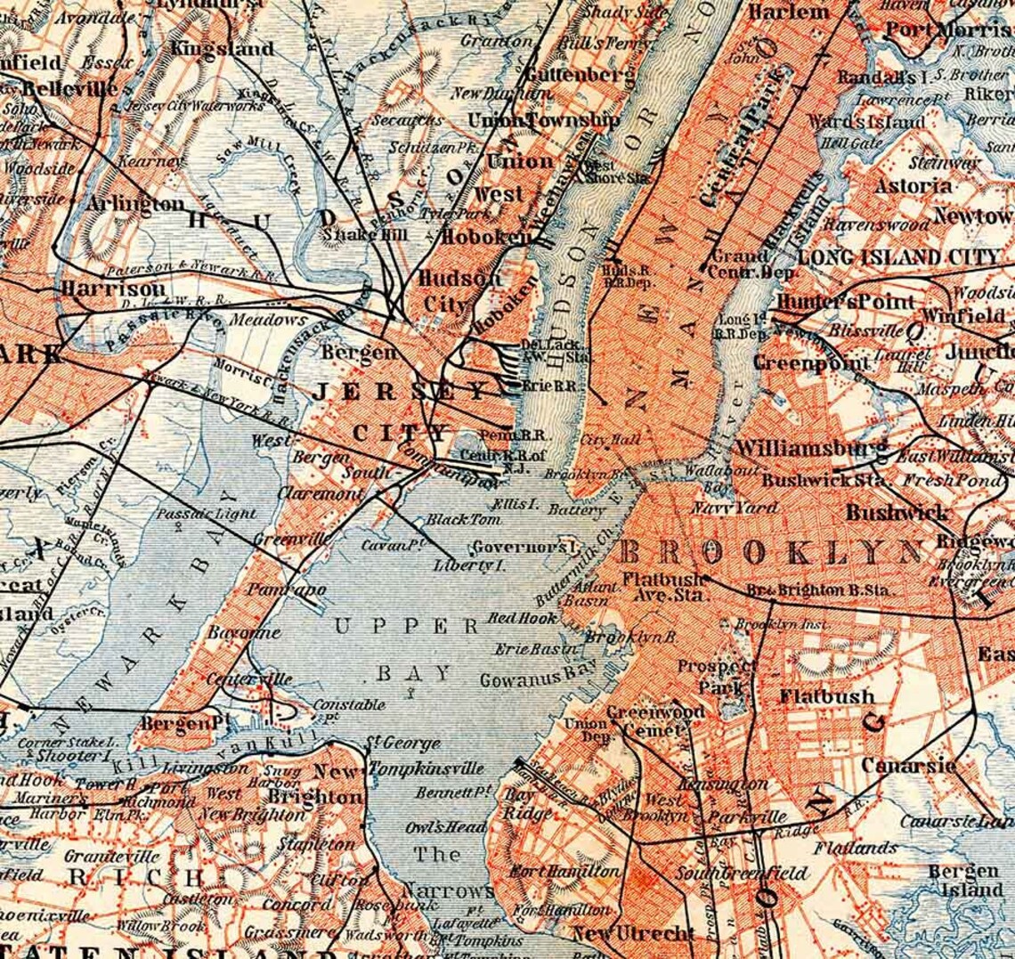 1907 Map of Brooklyn New York Manhattan Staten Island Newark - Etsy
