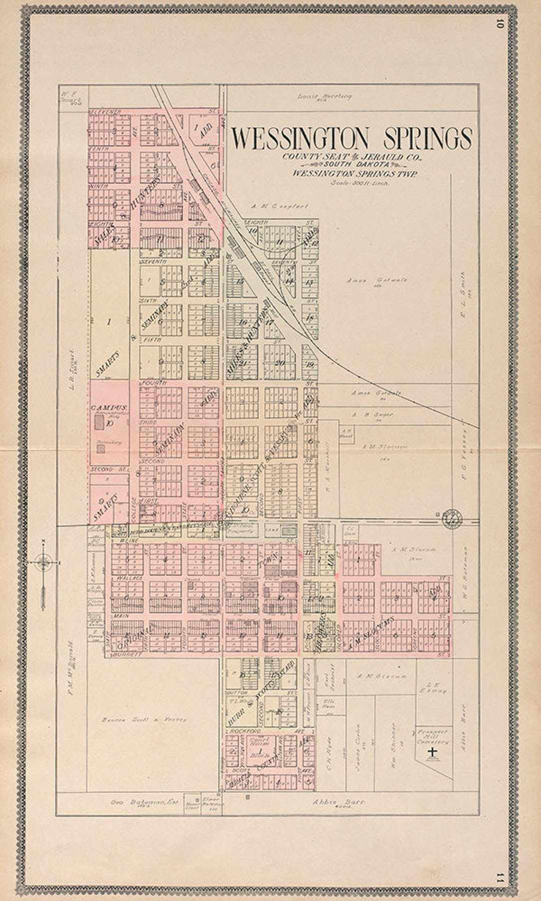 1909 Map of Wessington Springs Jerauld County South Dakota - Etsy