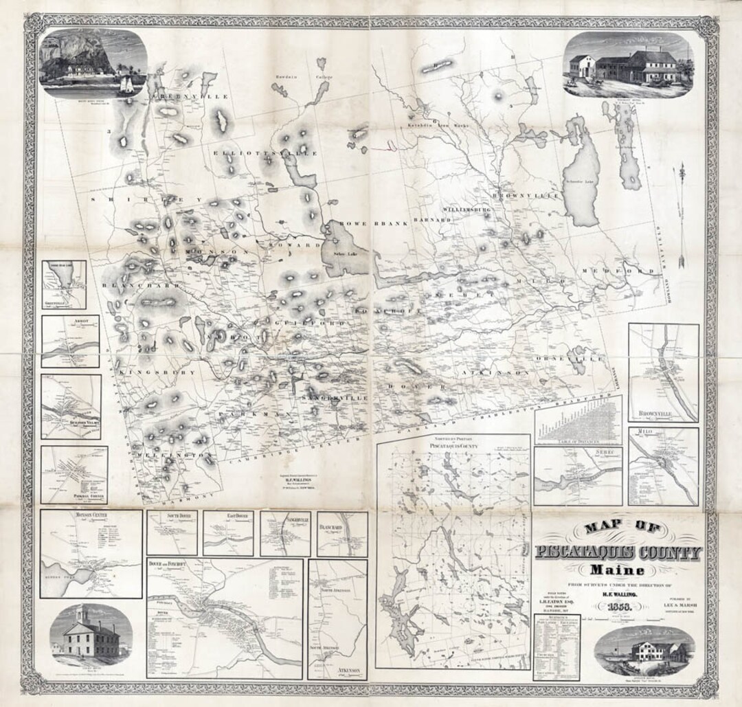 1858 Map of Piscataquis County Maine - Etsy