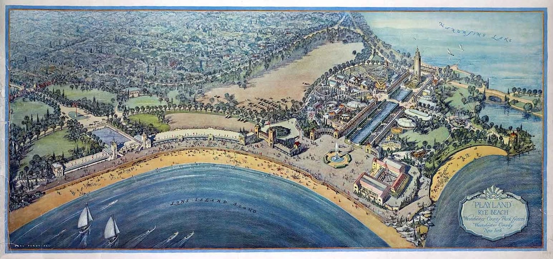1927 Panoramic Map of Rye Beach Westchester County Park New York ...