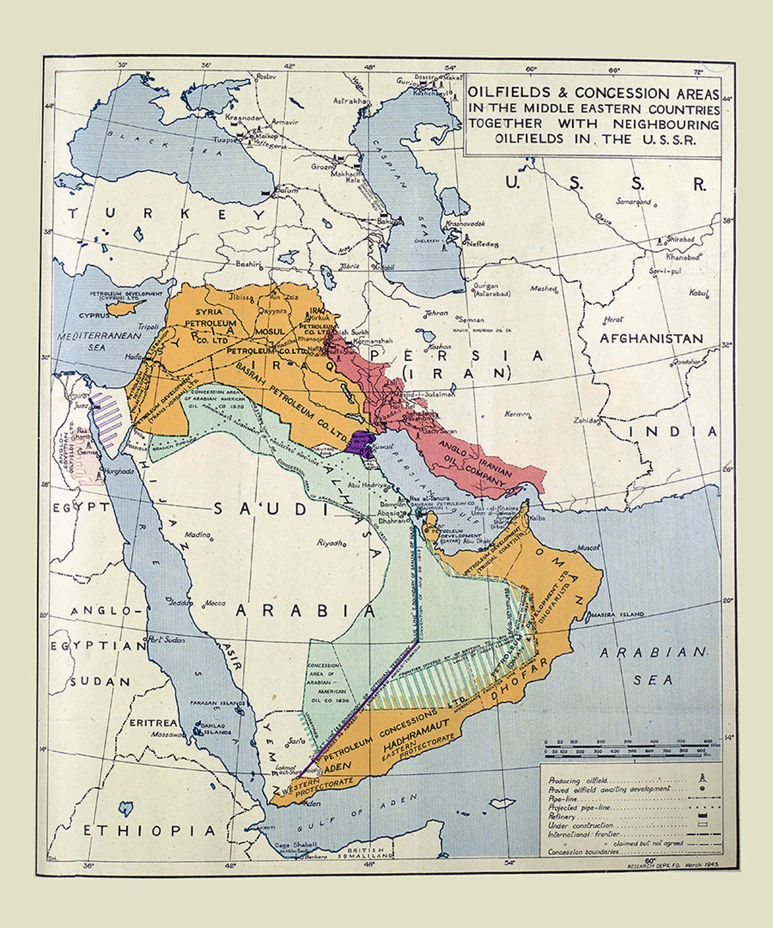 1945 Map of Middle Eastern Country Oil Fields and the USSR - Etsy Canada