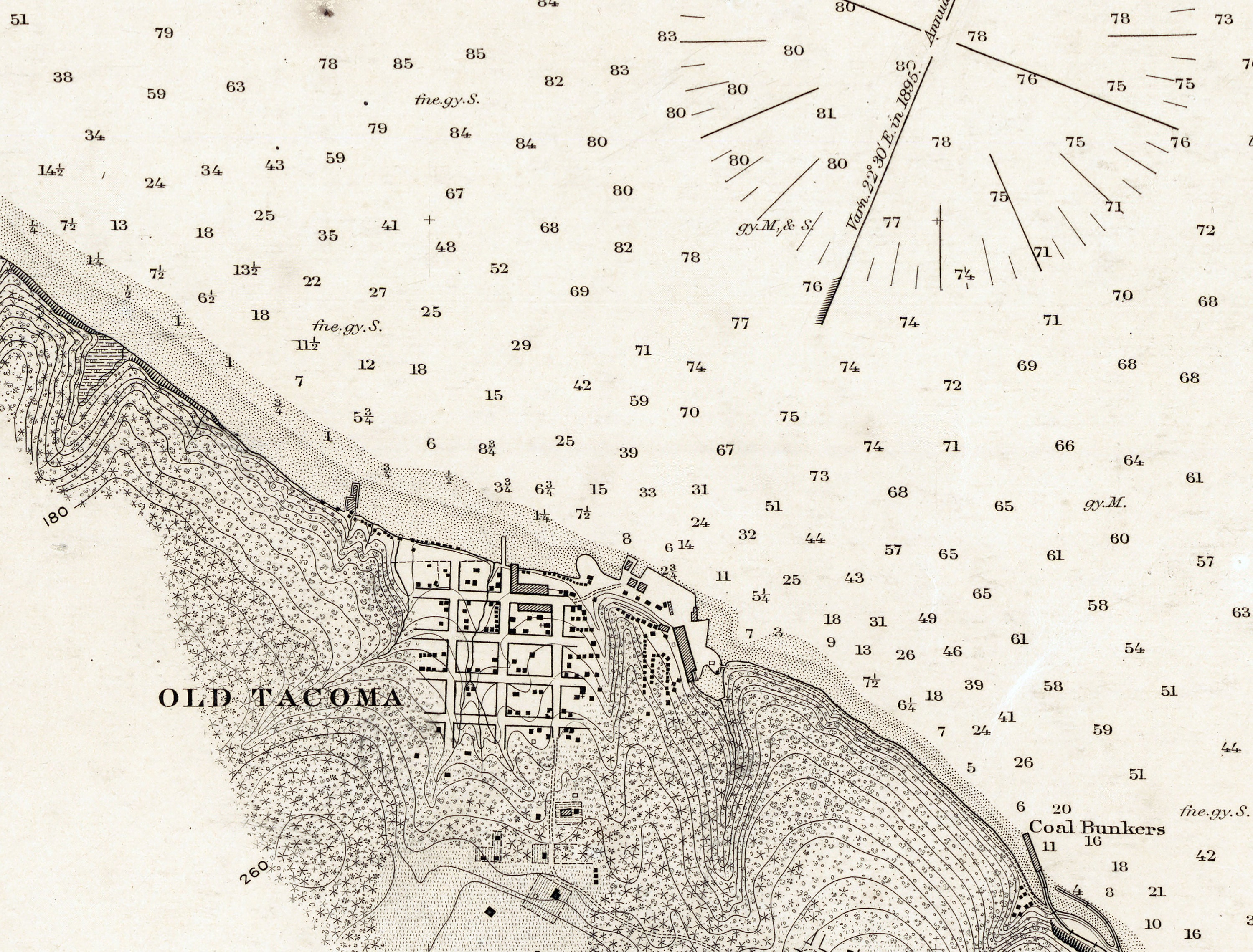1888 Nautical Chart of Commencement Bay and City of Tacoma Washington ...