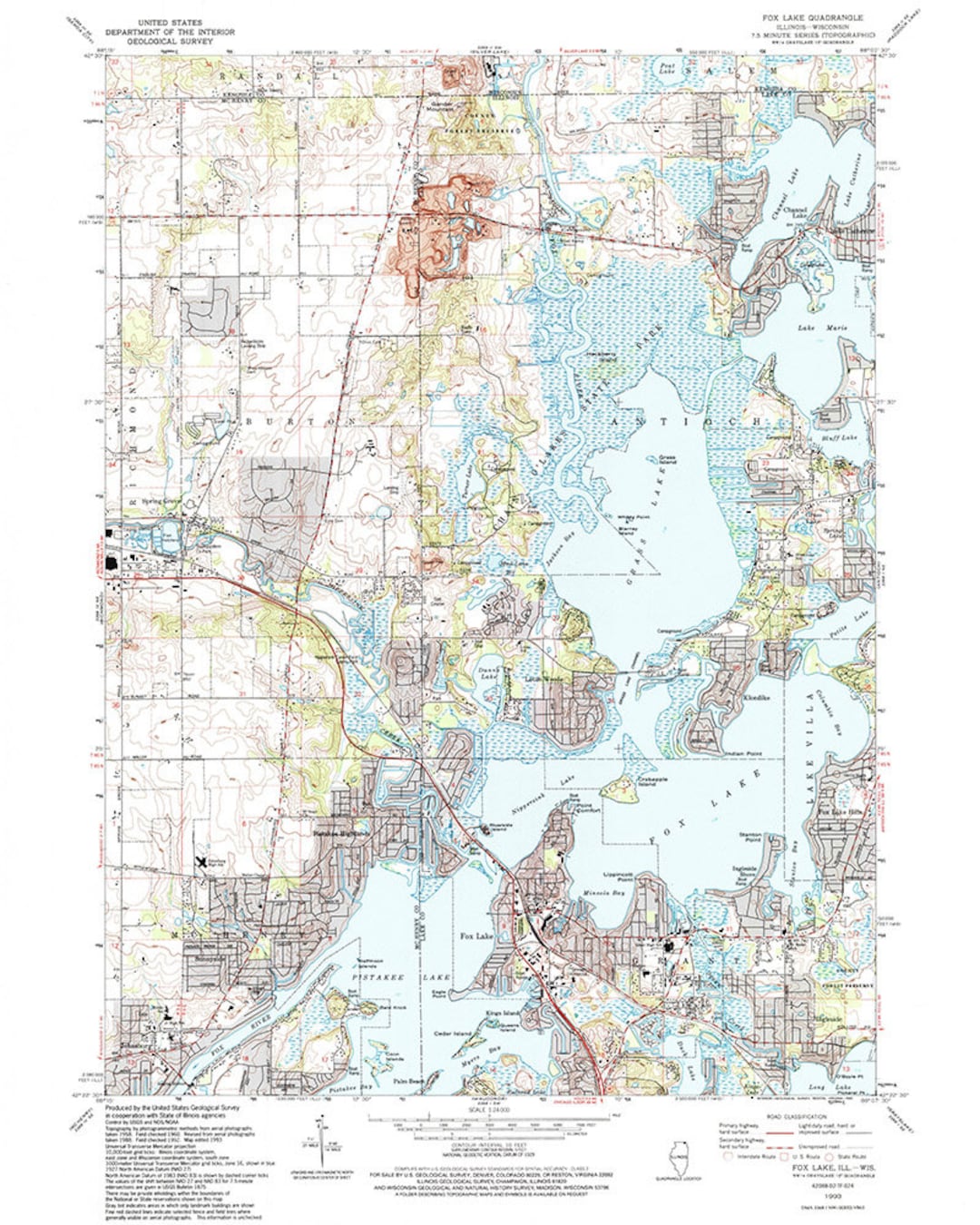 1993 Topo Map of Fox Lake Illinois Quadrangle - Etsy