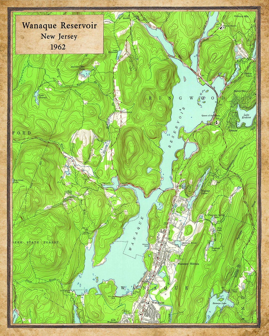 1962 Map of Wanaque Reservoir New Jersey - Etsy