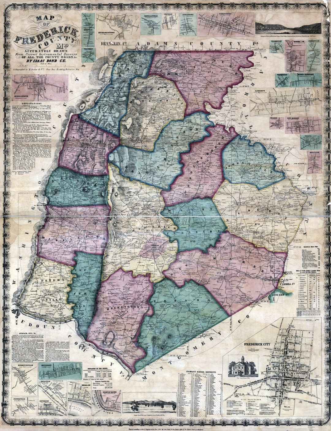 1858 Map of Frederick County Maryland Frederick City With Homeowner ...