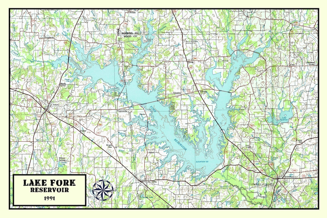 1991 Map of Lake Fork Reservoir Texas - Etsy