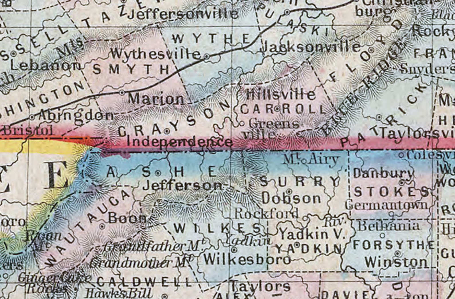 1860 County Map of Virginia and North Carolina - Etsy